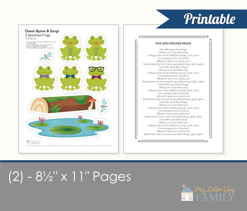 Five Speckled Frogs Sitting on a Log Story Rhyme Graphics for Story ...