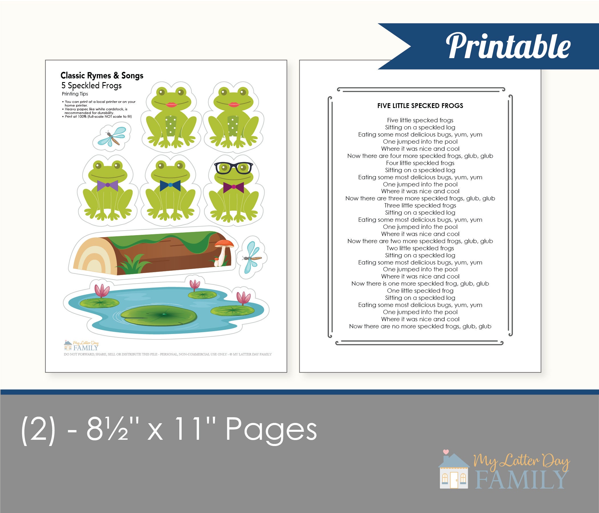Five Speckled Frogs Sitting on a Log Story Rhyme Graphics for Story ...