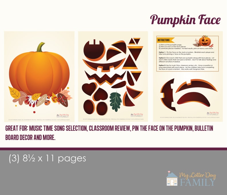 Printable Jack-o-lantern Make A Face, Halloween Activity for Singing ...