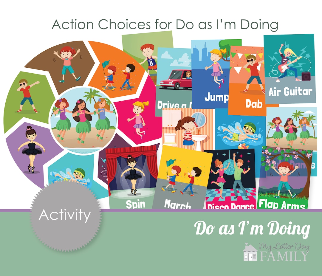 Music Time Activities Printable Do as I'm Doing Action Cards and Dart ...