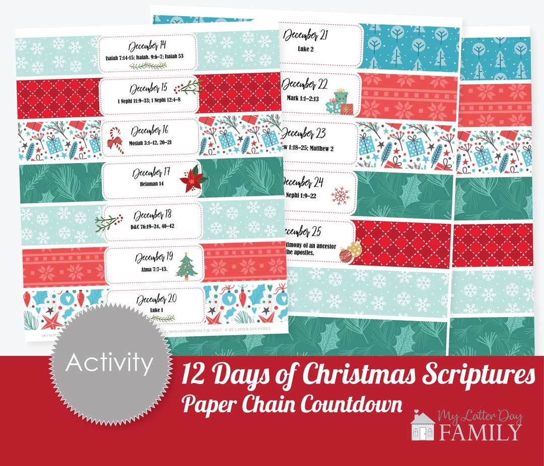Printable Christmas Paper Chain Countdown, 12 Days of Christmas ...