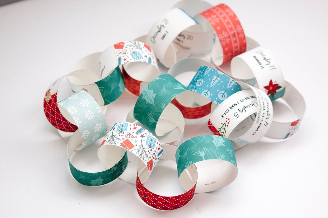 Printable Christmas Paper Chain Countdown, 12 Days of Christmas ...