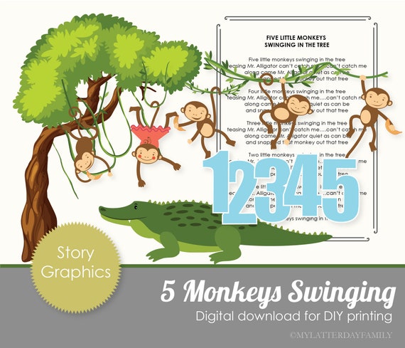 Five Little Monkeys Swinging From a Tree Story Rhyme Graphics | Etsy