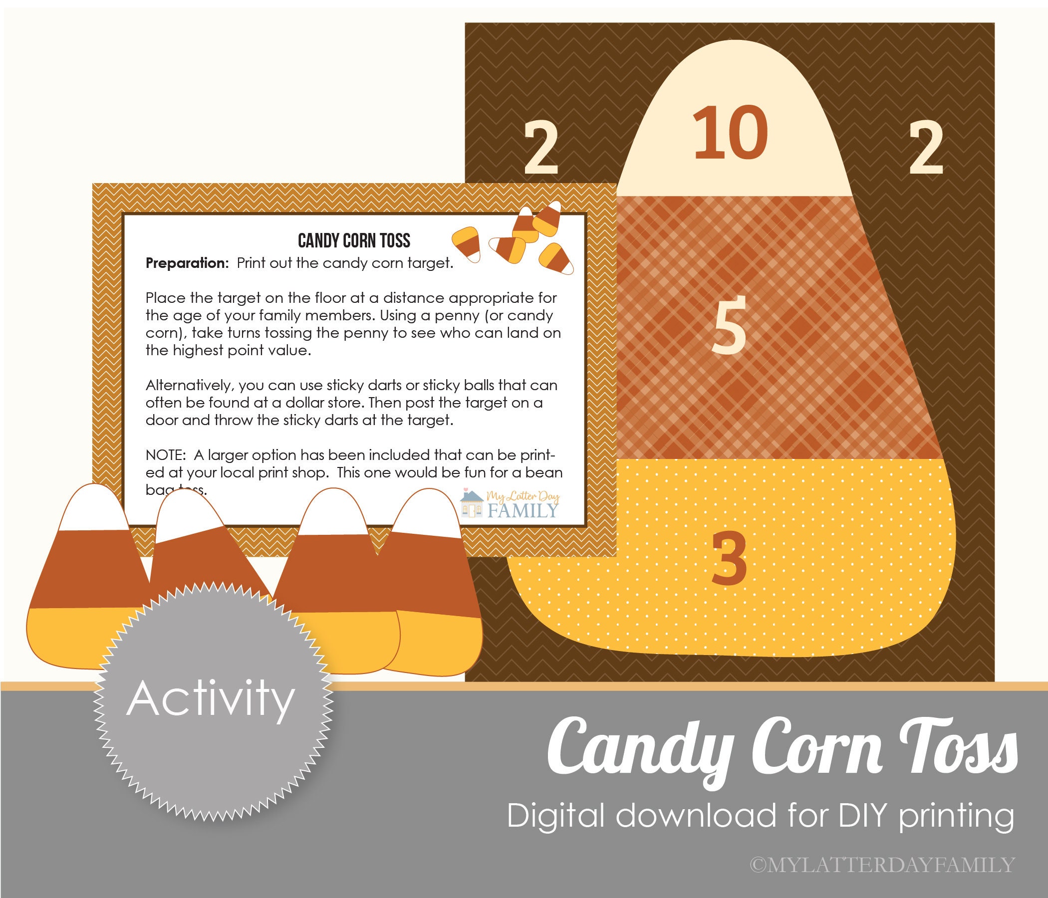 Printable Candy Corn Activity Dart Board or Penny Toss, Candy Corn Game ...