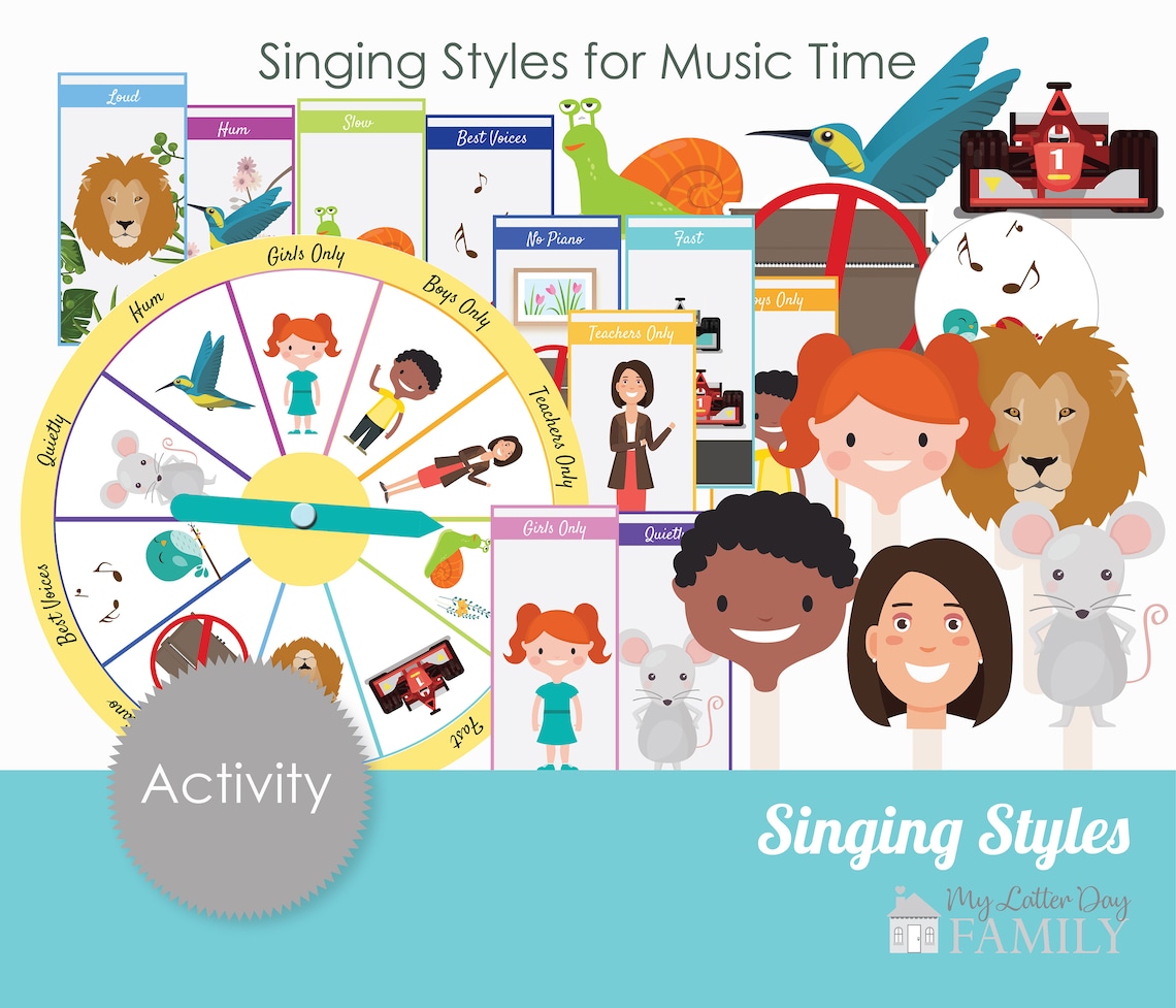 Music Time Singing Styles Activities Printable Spinner Card and Paddles ...