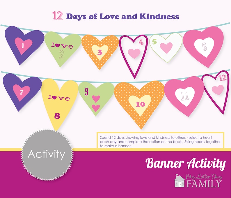 Printable Banner, 12 Days Love and Kindness Activity, Love One Another ...