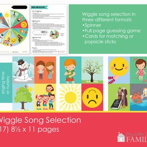 Music Time Wiggle Song Selection Activities Printable Spinner Card ...