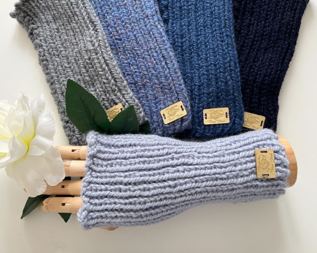 Light Blue, Navy Blue, Super Chunky Wrist Warmers / Arm Warmers, 100% ...