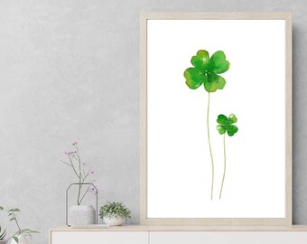 Printable Art Print - Four Leaf Clover Print of Watercolour Painting ...