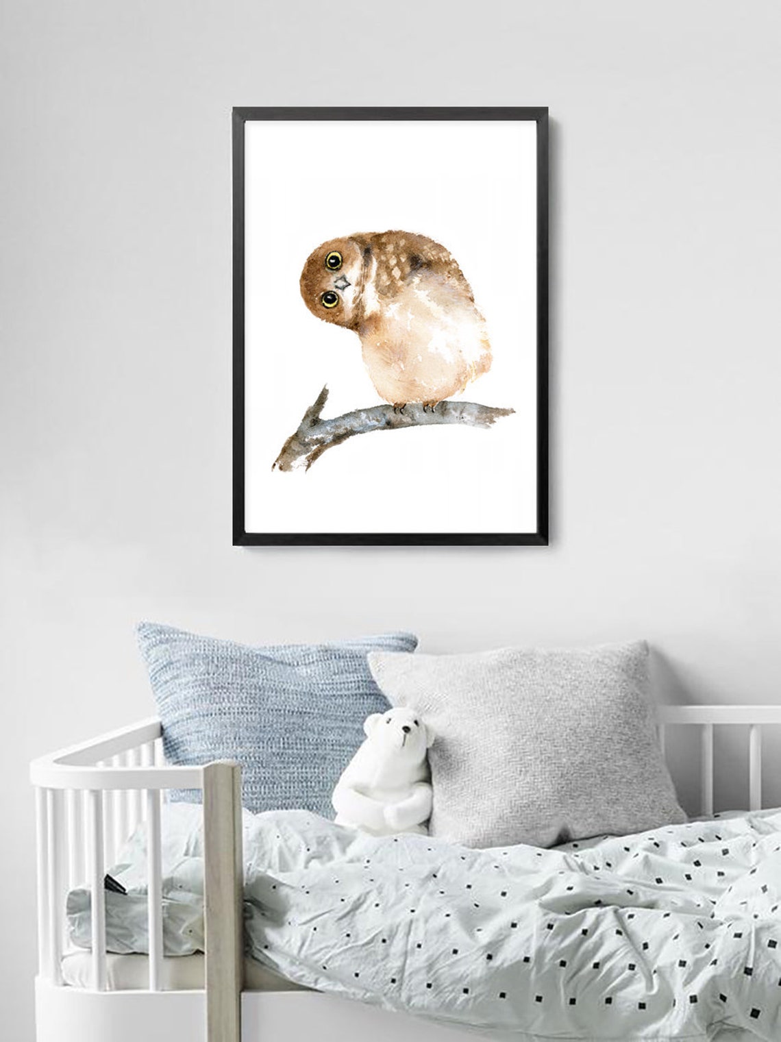 Baby Owl Watercolor Painting Art Print Bird Illustration - Etsy