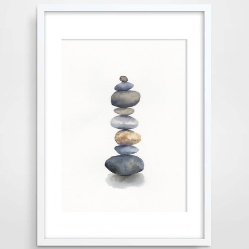 Stacked Rocks Watercolor Painting Print Zen Pebbles Art - Etsy