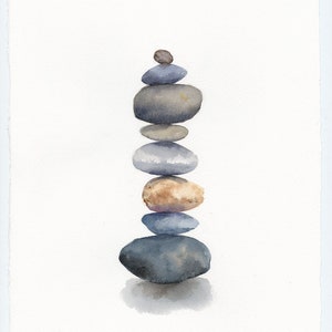 Set of 2 Art Prints, Stacked Rocks Watercolour Paintings, Zen Pebbles ...
