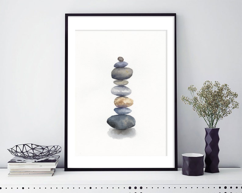 Set of 2 Art Prints Stacked Rocks Watercolour Paintings Zen - Etsy