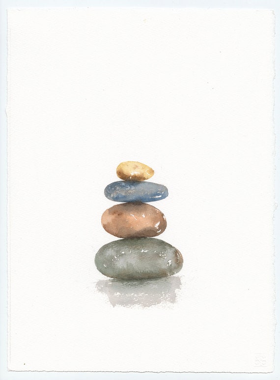 Painting Zen Watercolor Rock Balancing Art Zen Stones Watercolor 16.5 x ...
