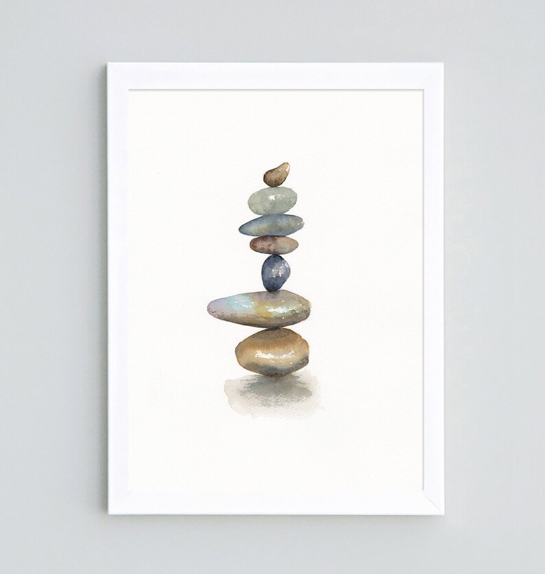 Set of 2 Art Prints Stacked Rocks Watercolour Paintings Zen | Etsy
