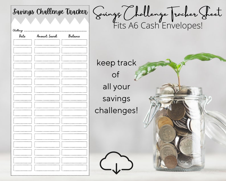 Savings Challenge Tracker A6 for Cash Envelopes Cash | Etsy