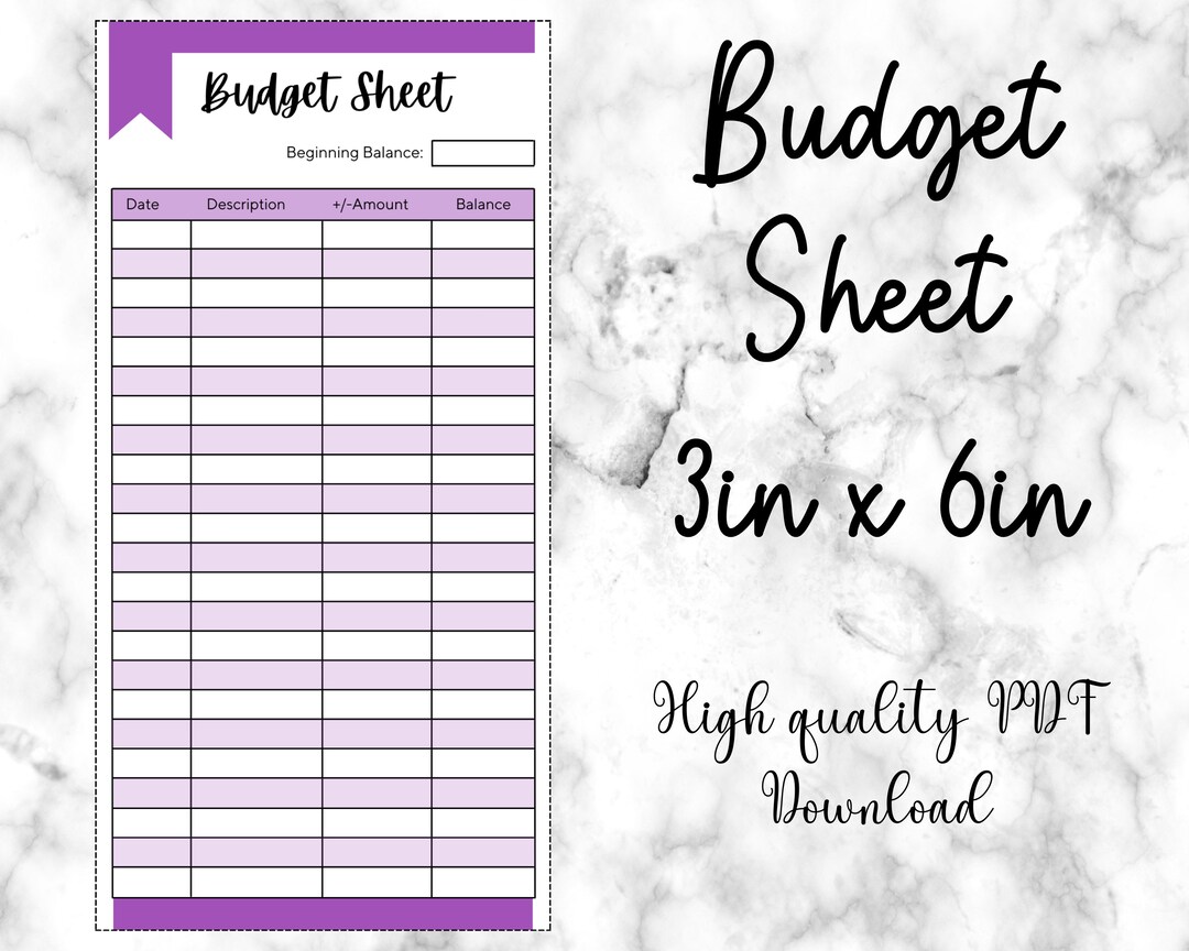 Purple Printable Budget Sheet| Unlimited Prints| High Quality PDF| 3in ...