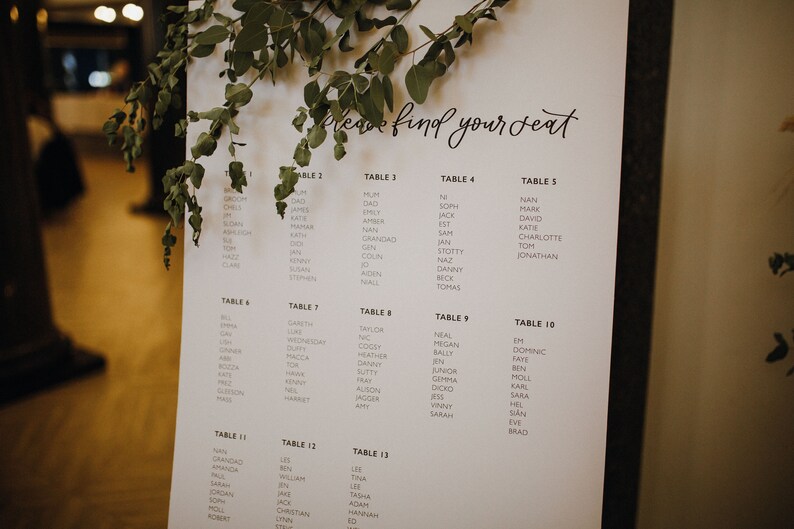 Minimal Design Wedding Table Plan With Calligraphy Title / - Etsy UK