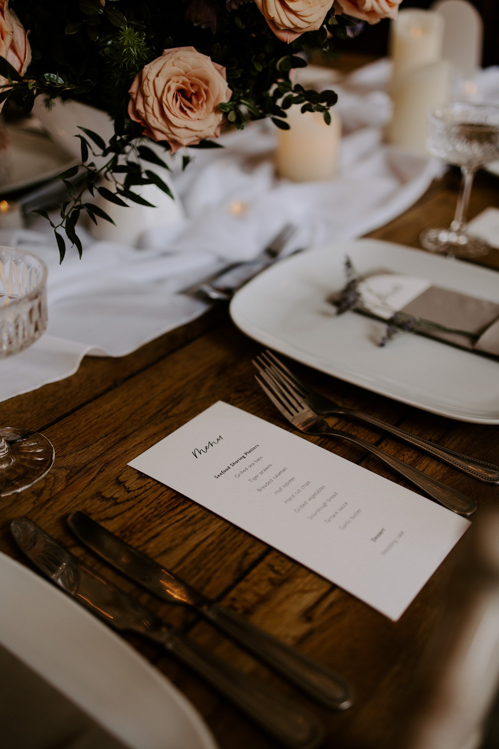 Minimal Design Tall Menu Cards for Weddings and Events | Handwritten ...
