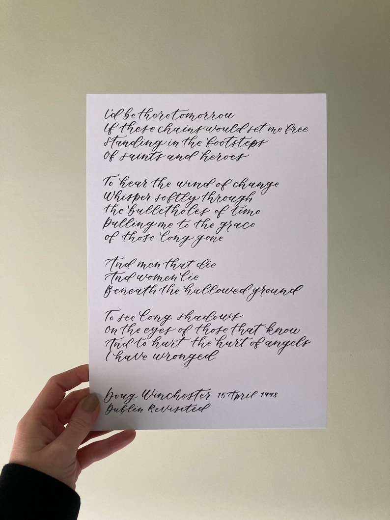 Custom Calligraphy / Handwritten Song Lyrics / Poem / Wedding | Etsy UK
