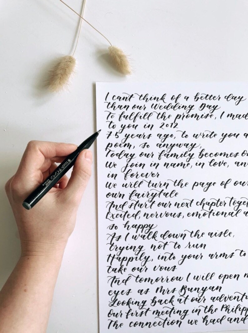 Custom Calligraphy / Handwritten Song Lyrics / Poem / Wedding | Etsy