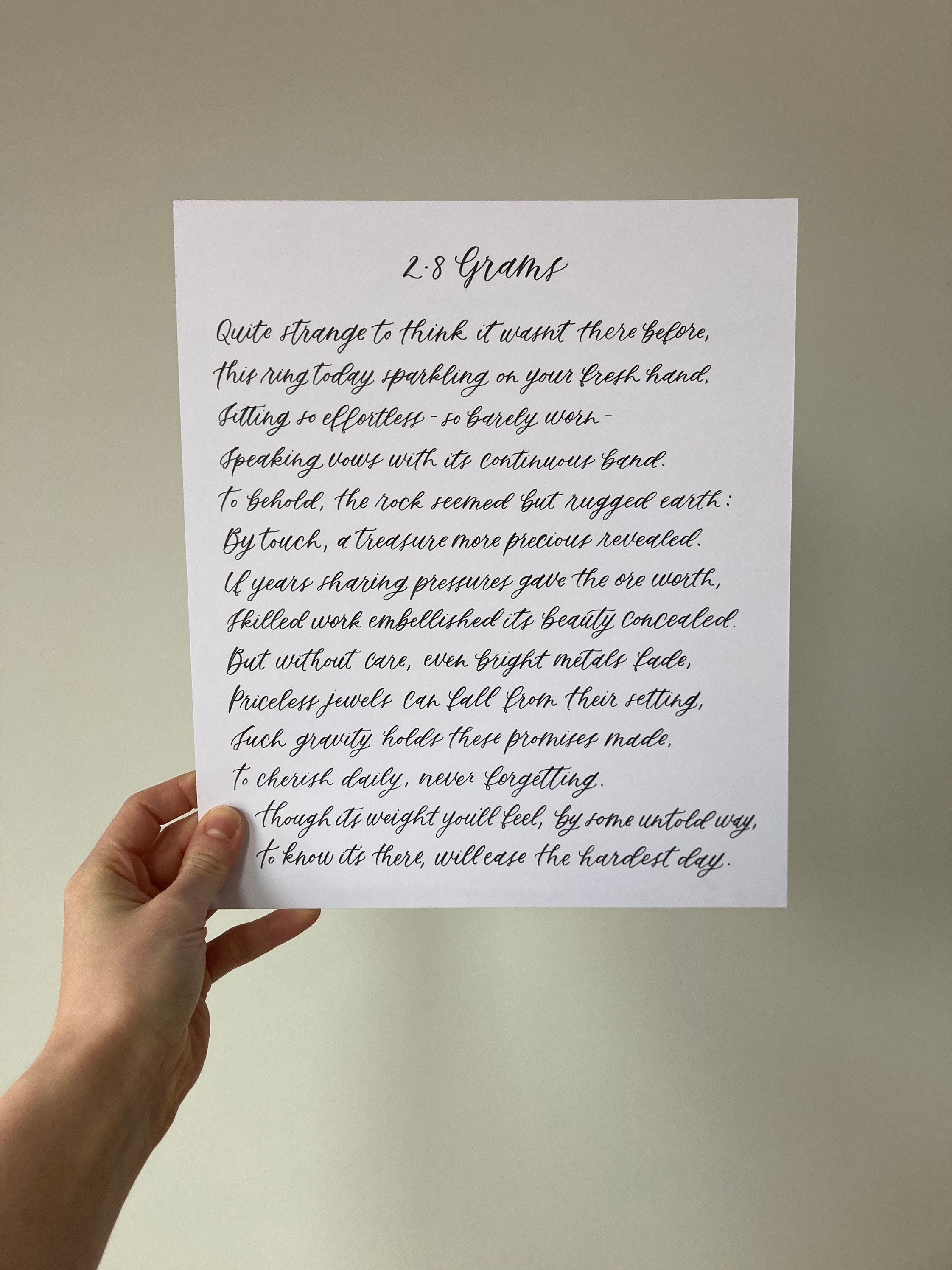 Custom Calligraphy / Handwritten Song Lyrics / Poem / Wedding - Etsy UK