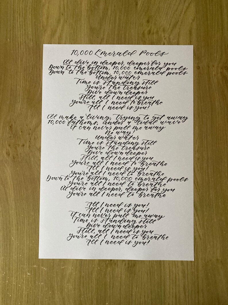 Custom Calligraphy / Handwritten Song Lyrics / Poem / Wedding | Etsy UK
