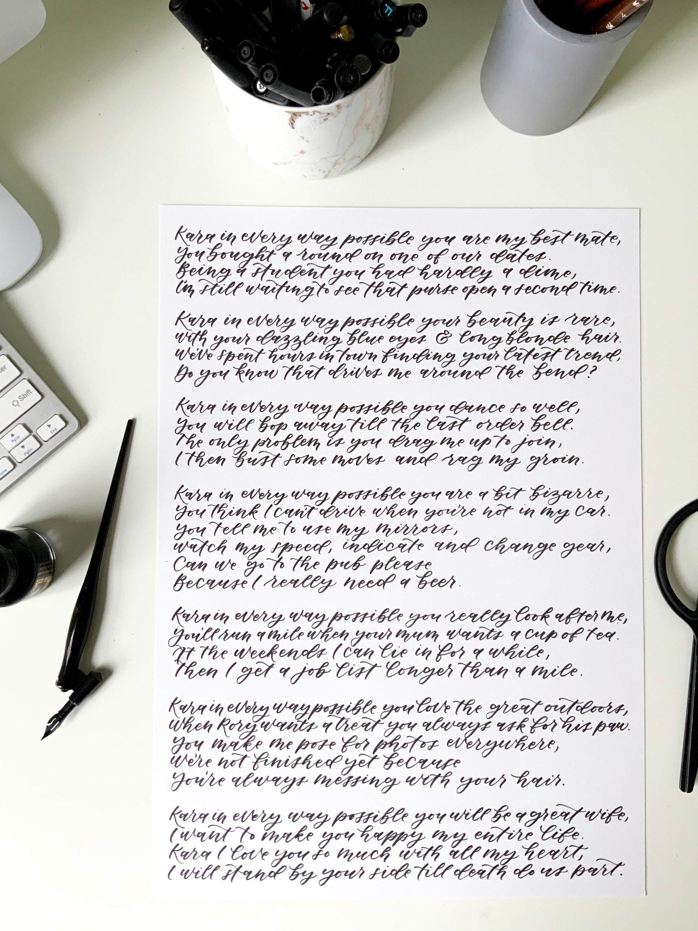 Custom Calligraphy / Handwritten Song Lyrics / Poem / Wedding | Etsy
