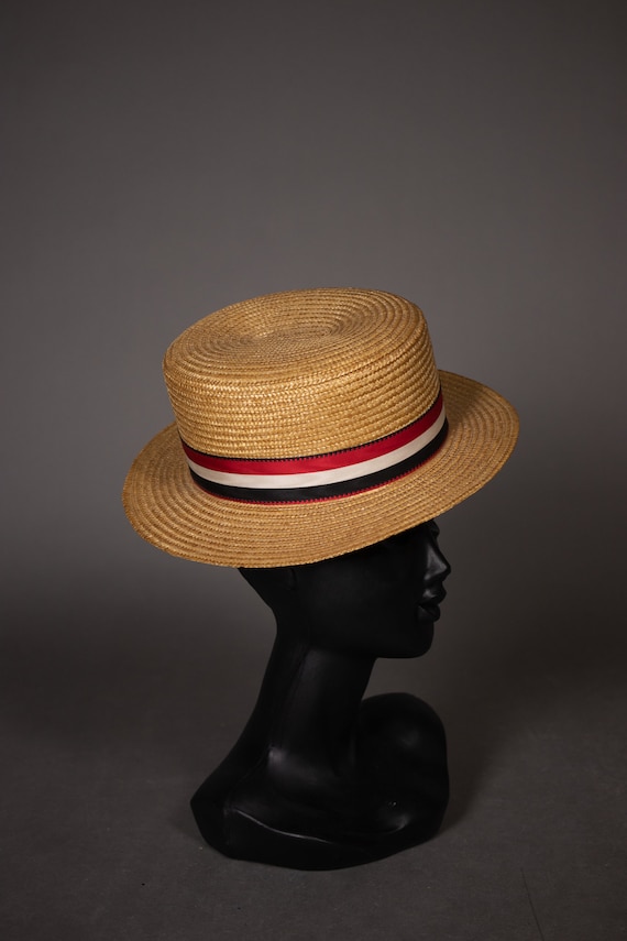 1950's Traditional Swiss Straw Canotier HAt - 50's Sw… - Gem