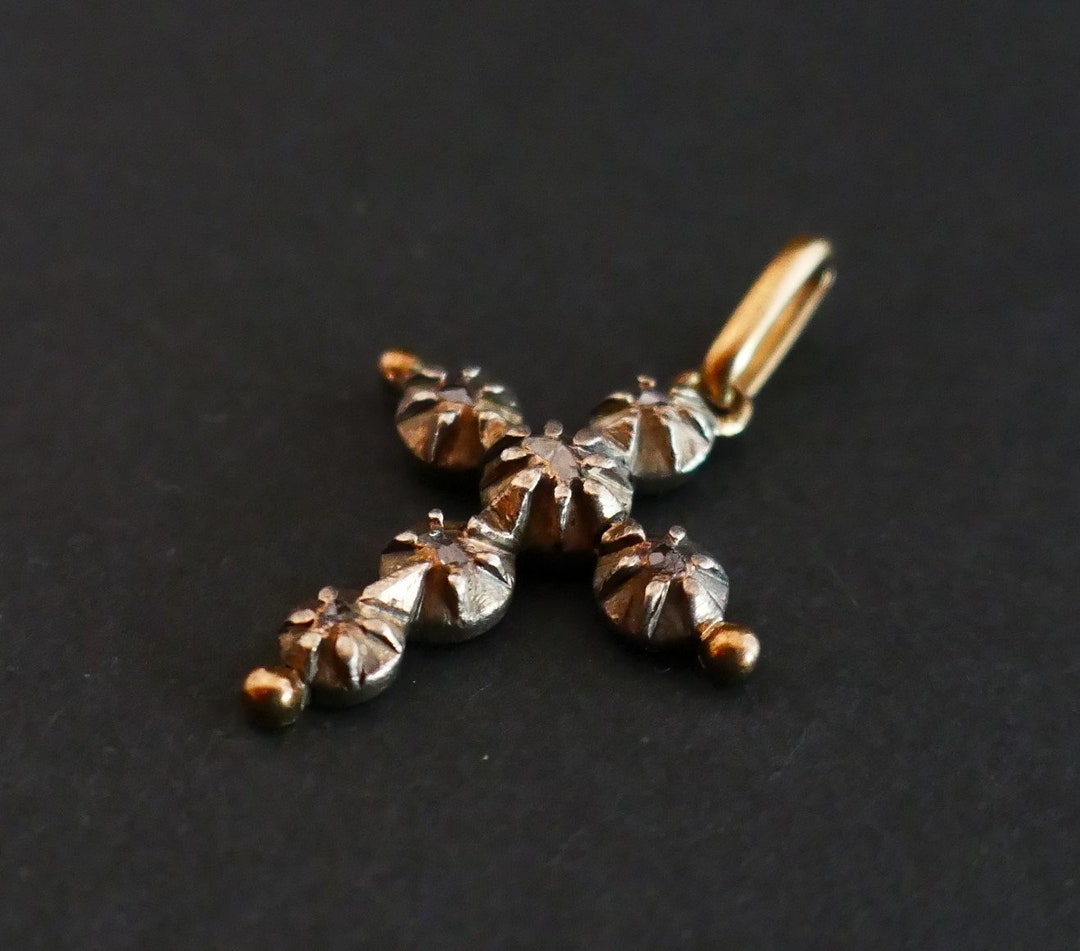 Antique French Arlesian Cross Rose Cut Diamonds, Gold and Silver. - Etsy