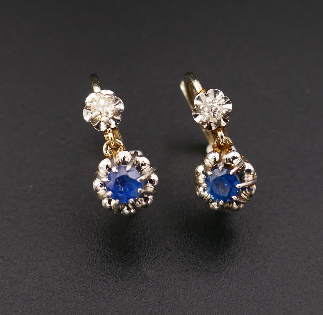 Sapphire and Diamond Sleepers, Platinum and 18 Carat Gold. - Etsy