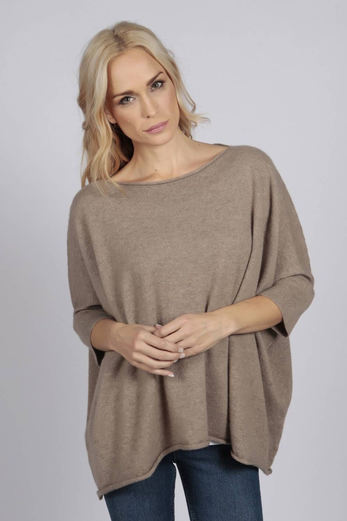 Camel Brown Pure Cashmere Short Sleeve Oversized Batwing Sweater - Etsy