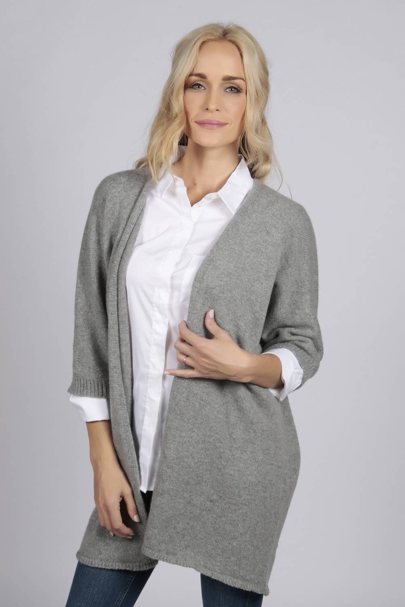 Light Grey Pure Cashmere Duster Cardigan - Etsy