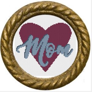 6 Inch Cross Stitch Pattern Mom in Heart Instant Mother's | Etsy