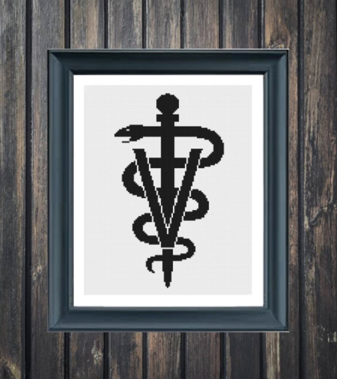 8"x10" Cross Stitch Pattern Veterinary Medicine Caduceus Symbol Home or ...