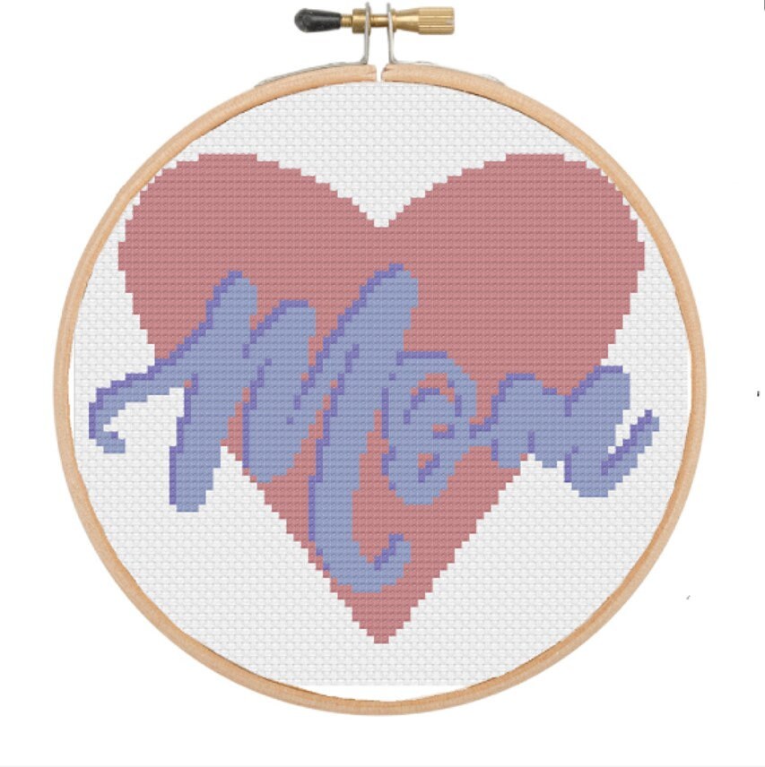 6 Inch Cross Stitch Pattern Mom in Heart Instant Mother's Day Gift Easy ...