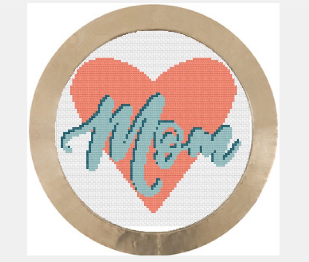 6 Inch Cross Stitch Pattern Mom in Heart Instant Mother's Day Gift Easy ...