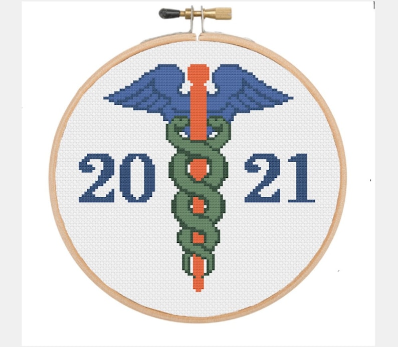 6 Inch Cross Stitch Pattern Caduceus Medical Professional Symbol With ...