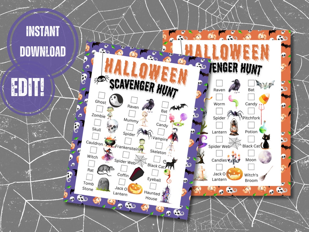 Halloween Printable Scavenger Hunt Customizable Editable Instant ...