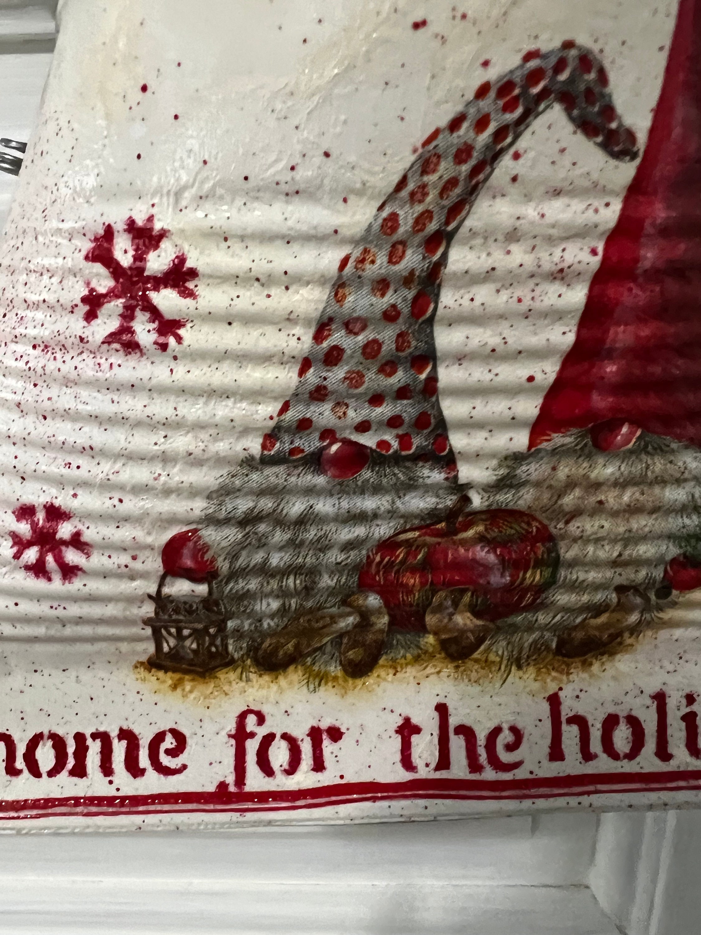 Christmas Gnomes Wall Pocket Hanger, Decoupaged Smashed Can With Gnomes ...