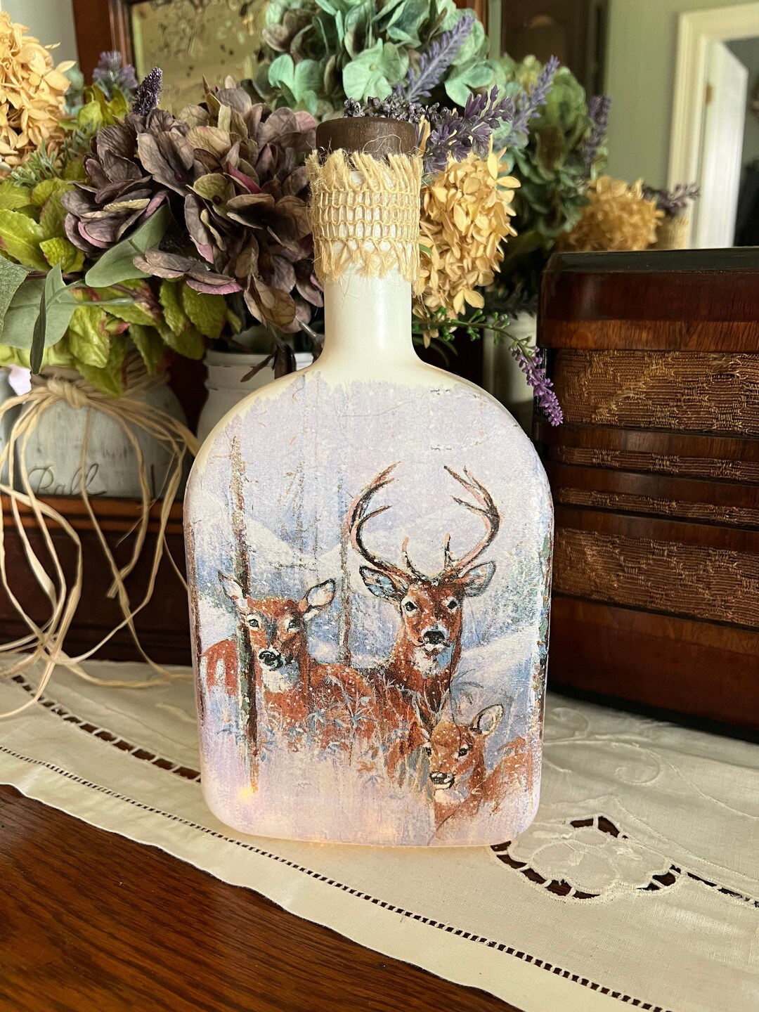Decoupaged Deer Light, Deer Decor for the Home, Gift for Outdoorsman ...