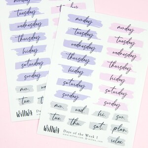 Days of the Week Stickers - Planning Sticker Sheet - Script Text on ...