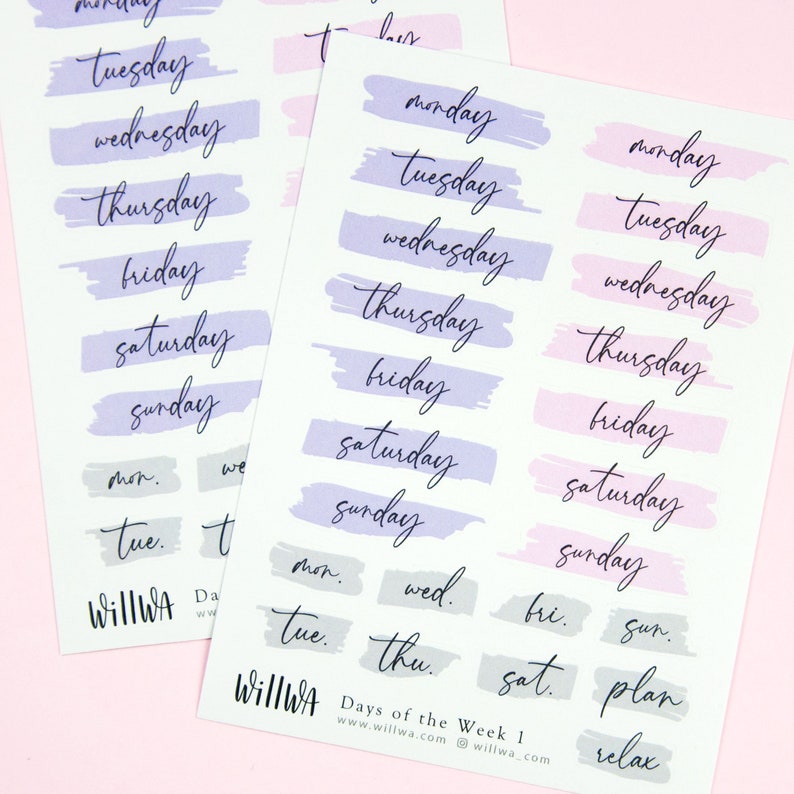 Days of the Week Stickers Planning Sticker Sheet Script | Etsy