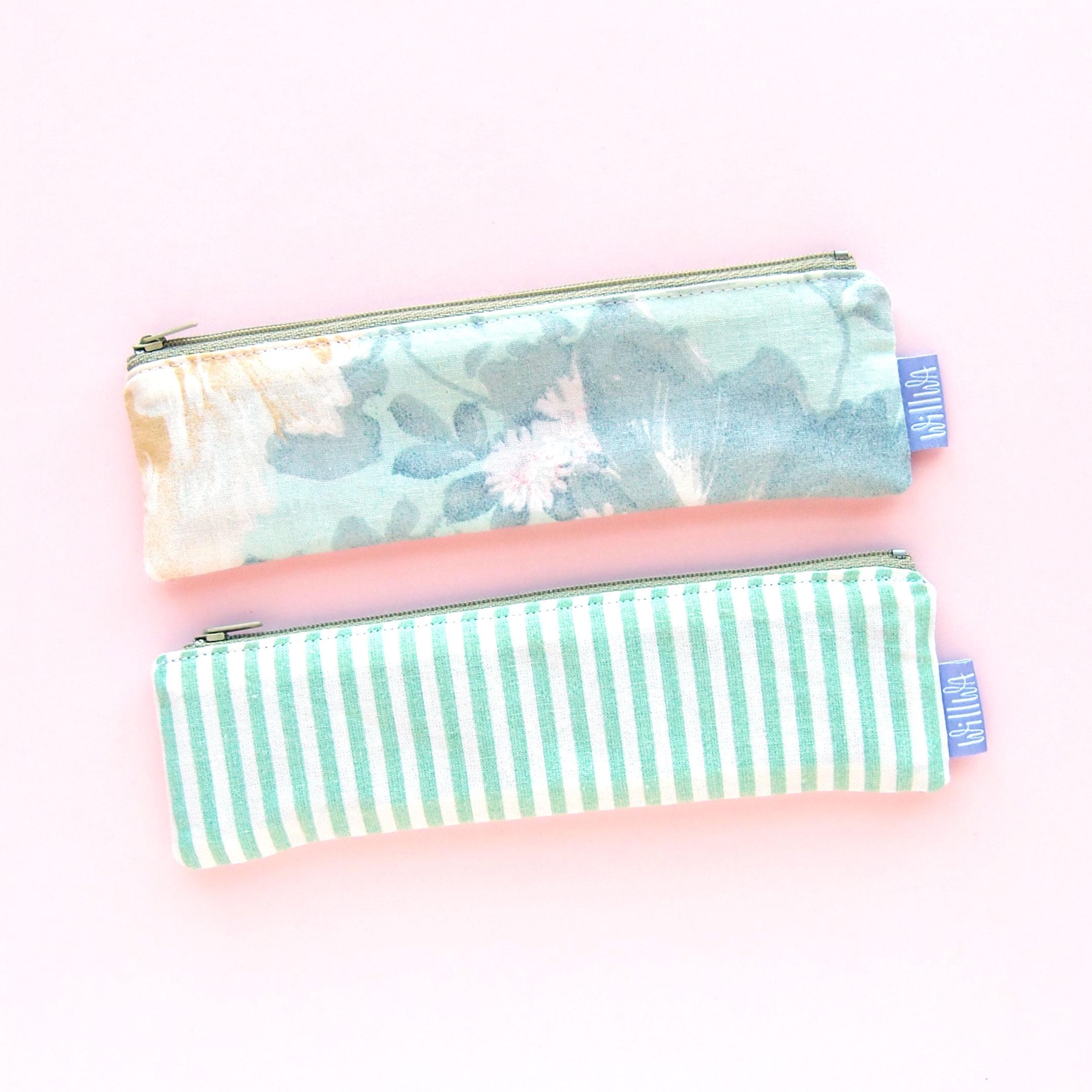 Small Pencil Case - Handmade Fabric Pen Case - Green Floral Pattern ...