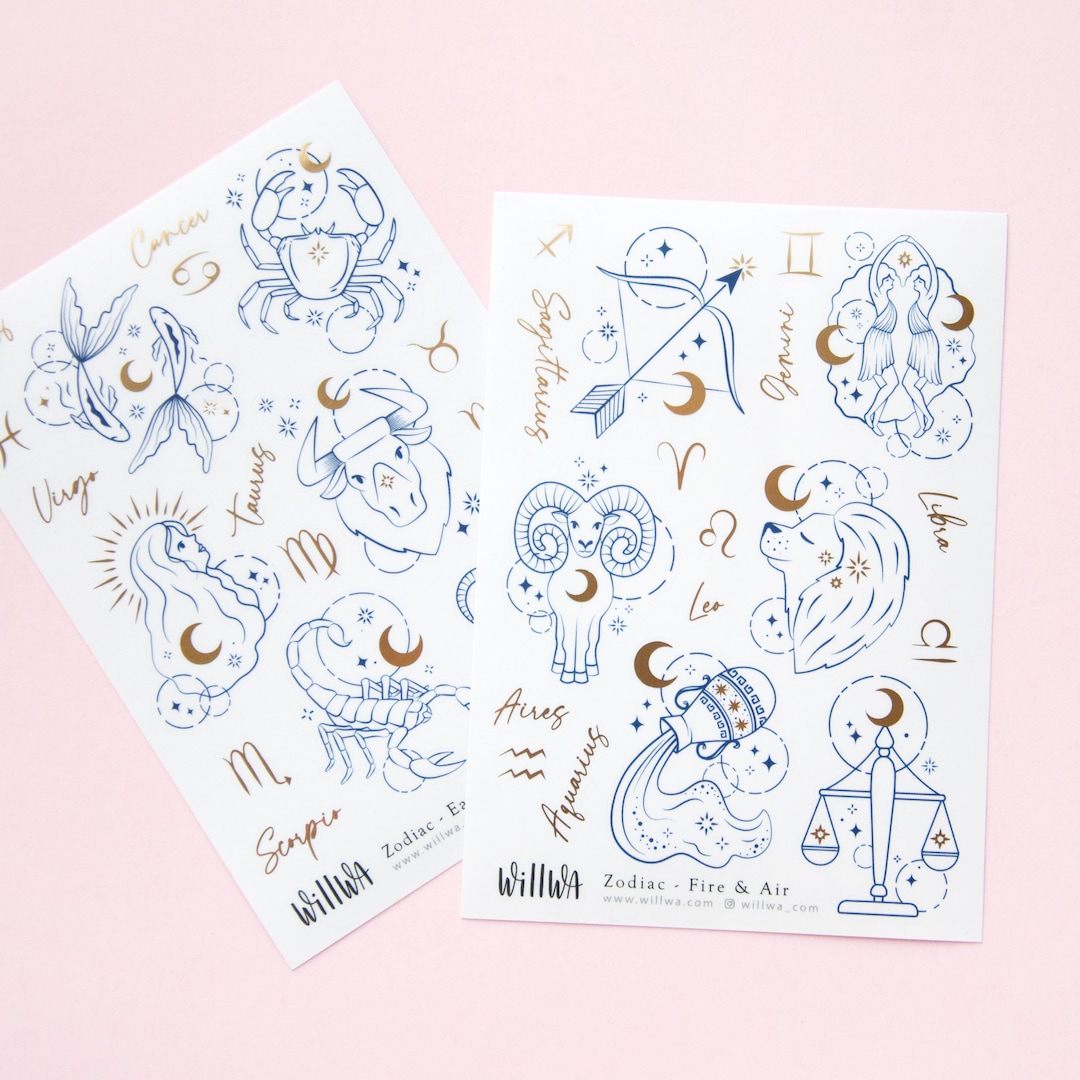 Zodiac Deco Sticker Sheets - Beautiful Zodiac Signs Illustrations With ...