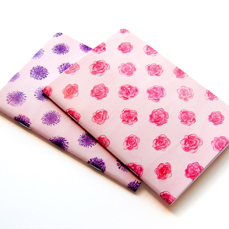 Set of Two A6 Notebooks Floral patterns with Pink Roses and | Etsy