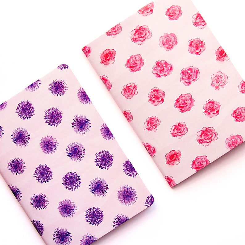 Set of Two A6 Notebooks Floral patterns with Pink Roses and | Etsy