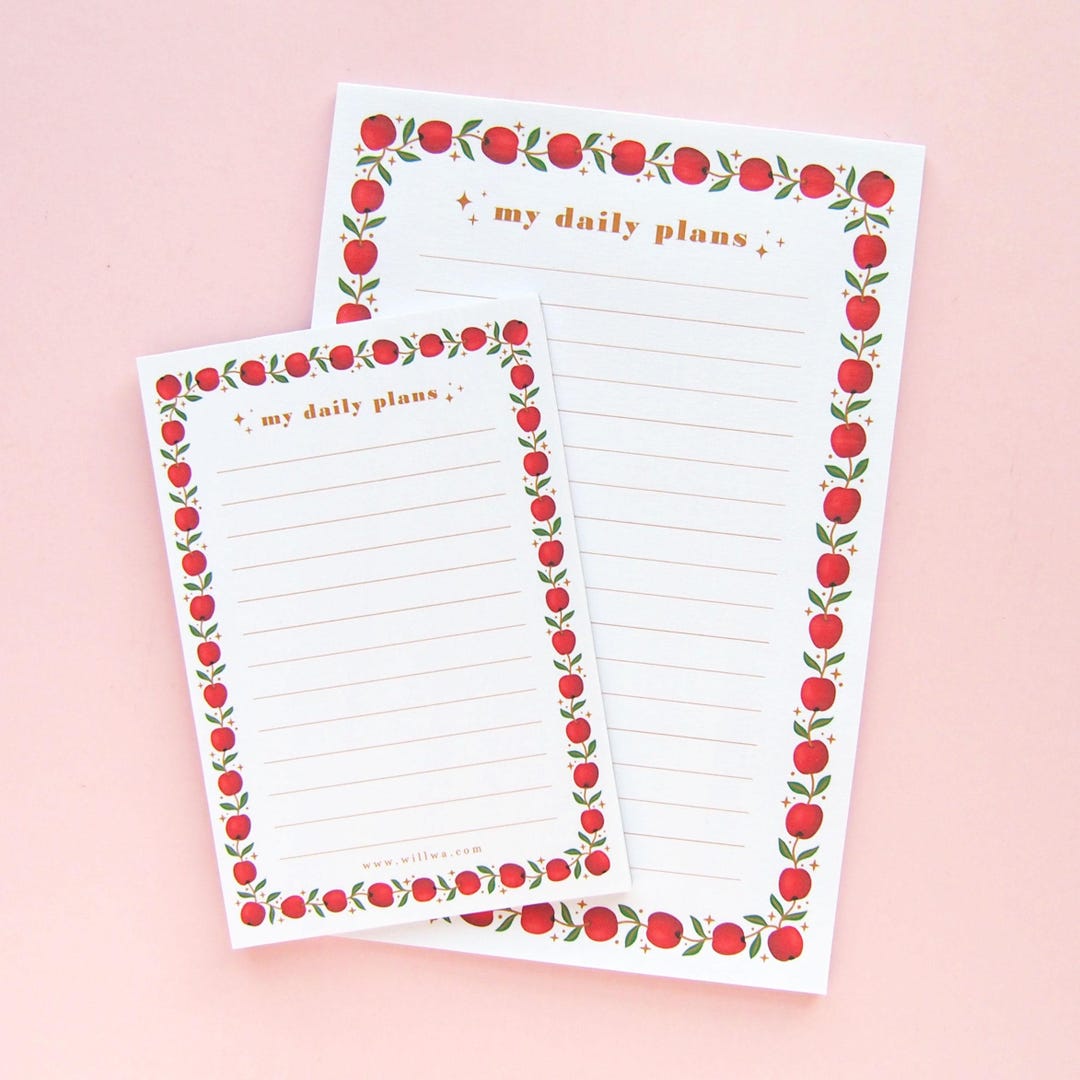 Notepad With Apple Vine Frame - Lined Desk Pad - Daily Planner Pad ...