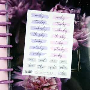 Days of the Week Stickers - Planning Sticker Sheet - Script Text on ...