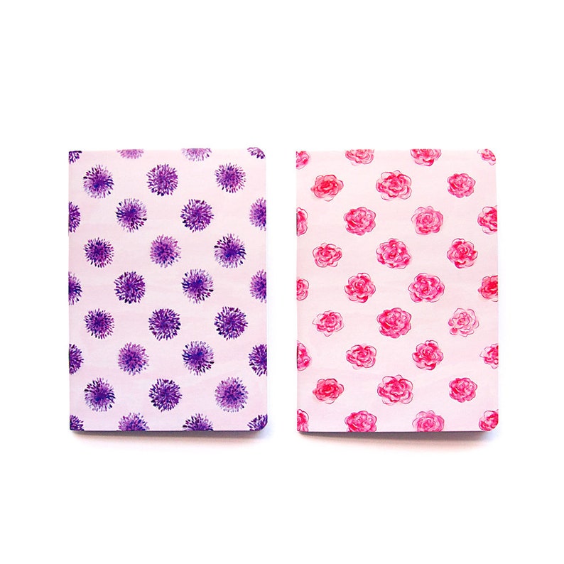 Set of Two A6 Notebooks Floral patterns with Pink Roses and | Etsy